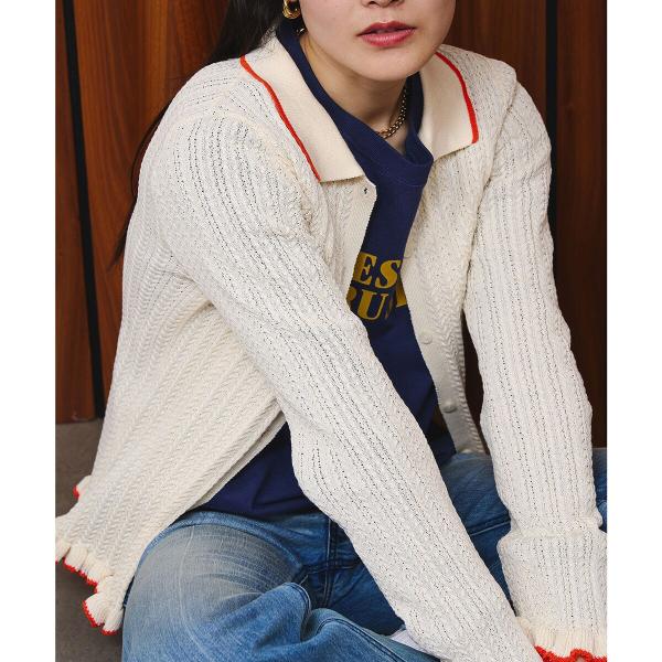 型番：213261015001ブランド：ローズバッド商品名：RUFFLED KNIT CARDIGANカラー：WHITE/GREY
