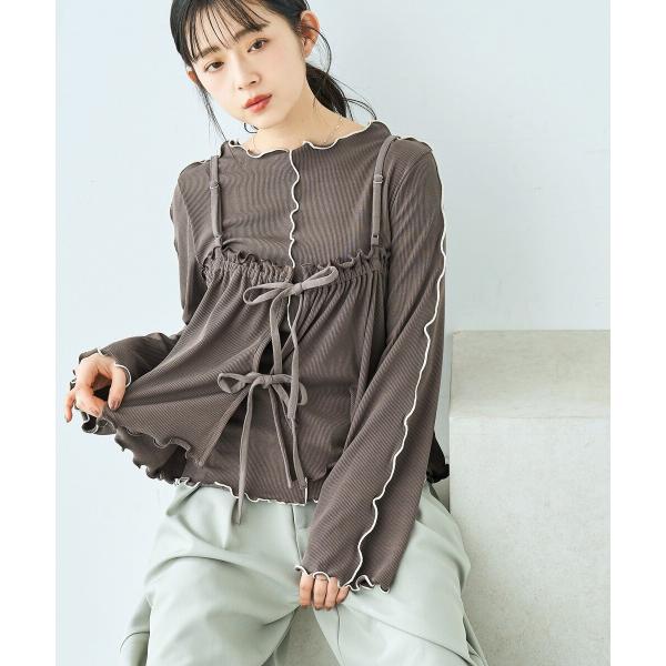 型番：586133-74ブランド：ミル商品名：【キャミセット】 メロー リブ ビスチェ × ロンT セット / アンサンブル 【mil (ミル)】カラー：001オフホワイト/010チャコールグレー/000ブラック