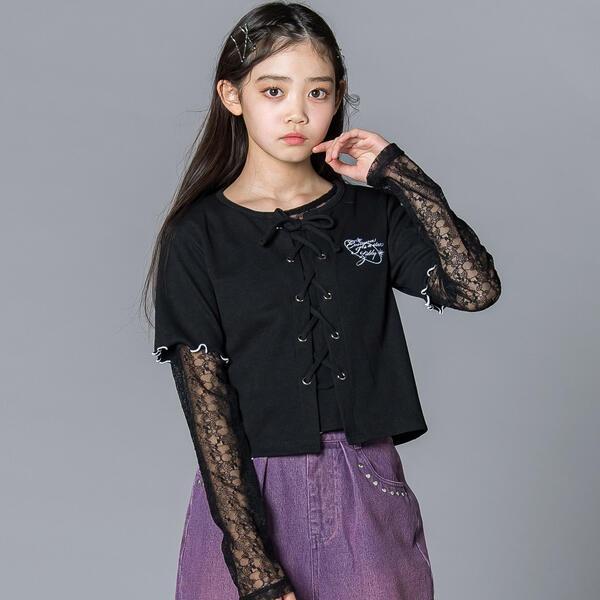 型番：1222-81501ブランド：ジディ商品名：チュールレースアップTシャツセット(130~160cm)カラー：ブラック/グレー