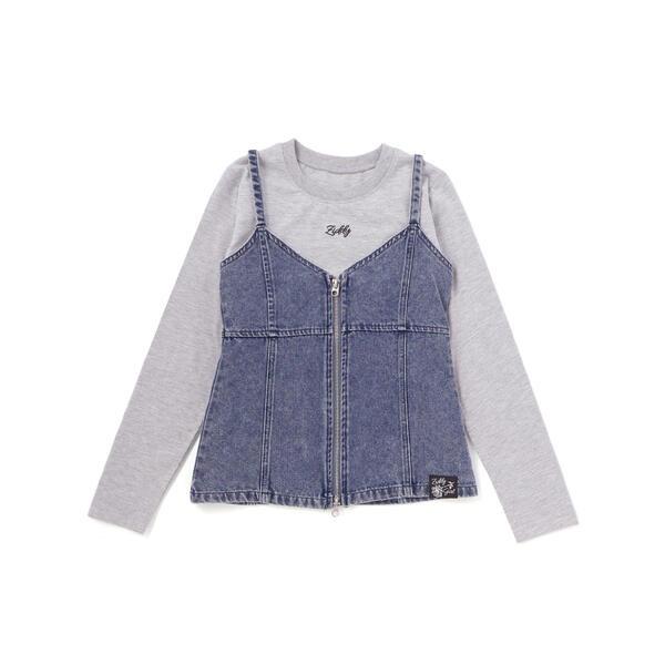 型番：1235-81505ブランド：ジディ商品名：デニムビスチェ＆TシャツSET(130~160cm)カラー：ブルー/パープル