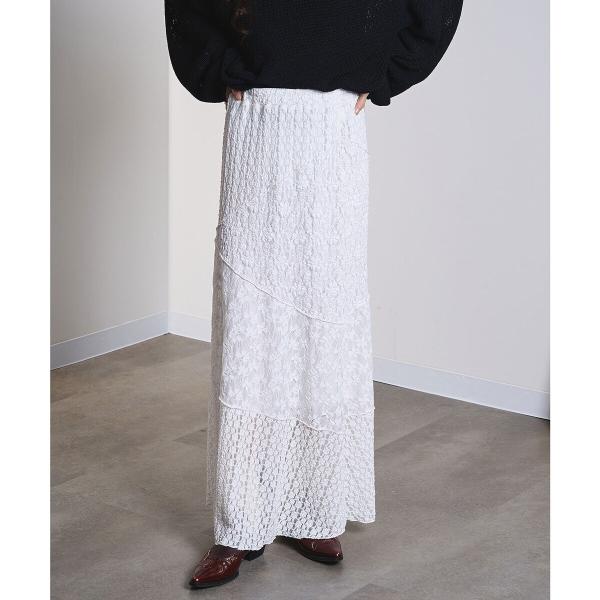 型番：202261032006ブランド：ローズバッド商品名：PATCHWORK LACE SKIRTカラー：WHITE/BLACK