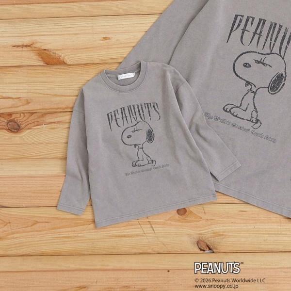 型番：23815502ブランド：ザ ショップ ティーケー商品名：【110−160】PEANUTS ／ ピーナッツ スヌーピー ヴィンテージ風プリント長袖Tシャツカラー：オフホワイト（００３）/グレー（０１２）