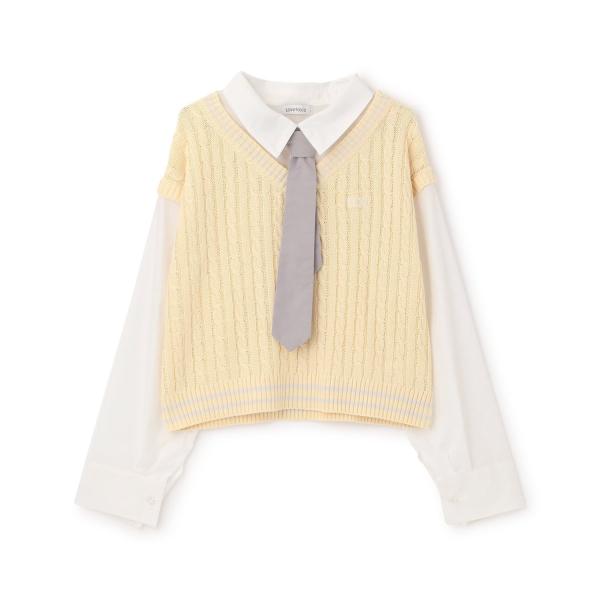 型番：8361212ブランド：ラブトキシック商品名：【アラエル】ネクタイつきレイヤードベストカラー：アイボリー/黄/紺/トップ　グレー