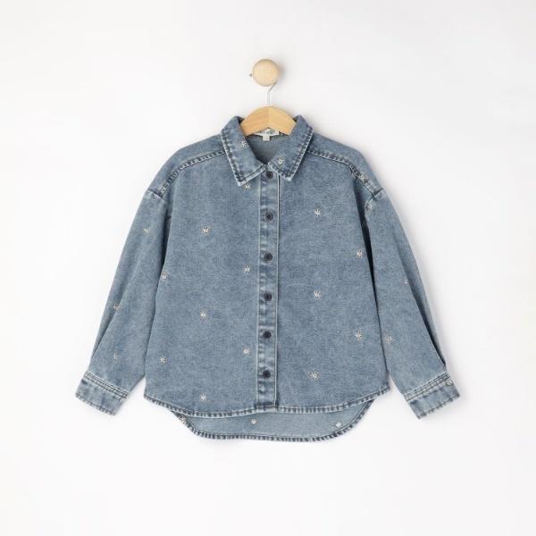 型番：12285001ブランド：シューラルー商品名：【100-150cm】フラワー刺繍デニムシャツカラー：ブルー（６９１）