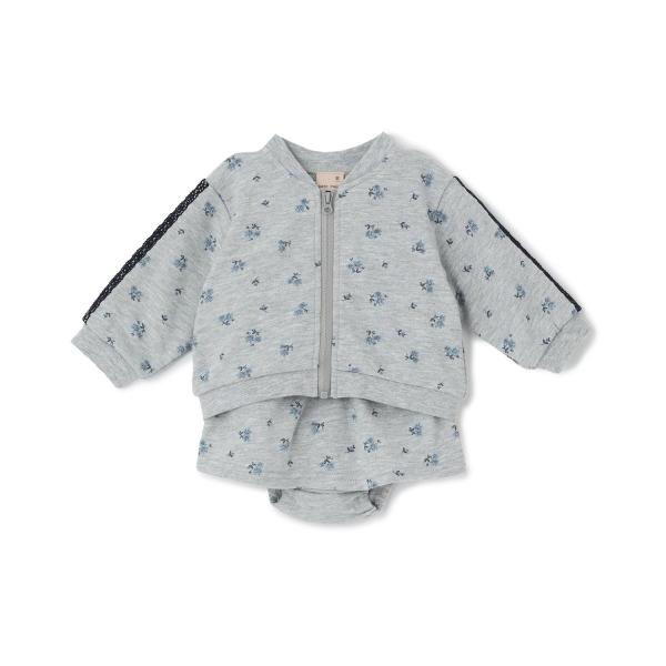 型番：9662506ブランド：プティマイン商品名：【リンク】花柄ZIP＆スカパンセットアップカラー：トップ　グレー/アイボリー