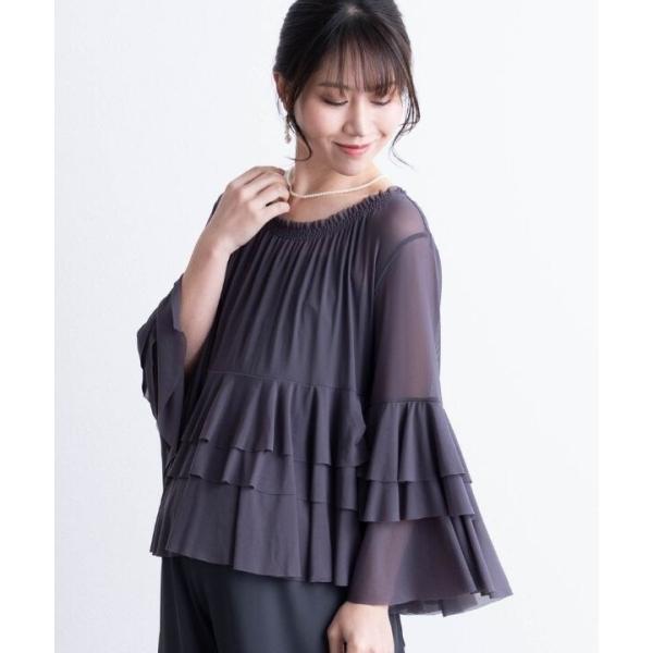 型番：ST-25074ブランド：スウィートマミー商品名：シアーフリルトップス 　[マタニティ 授乳 産前産後]カラー：チャコール/ブラック