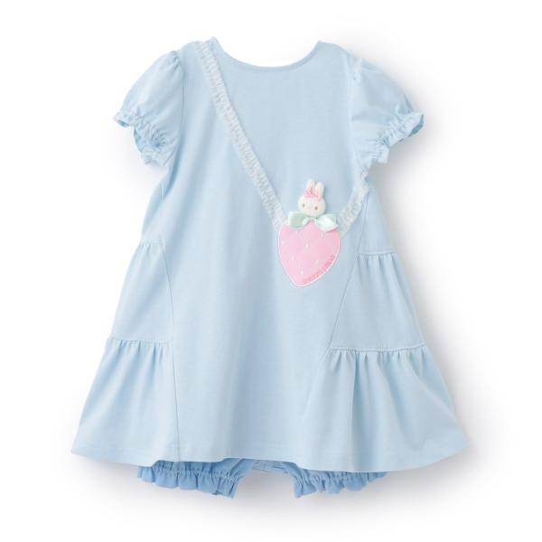 型番：6361301ブランド：メゾピアノ商品名：ウサギマスコット付　ティアードワンピース＆ブルマセットカラー：サックス　/ライト　ピンク