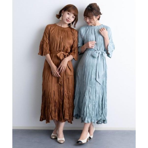 型番：BO-20027ブランド：スウィートマミー商品名：ランダムサテンプリーツ 5分袖ワンピース　[マタニティ 産前産後]カラー：ブルーグレー/モカ