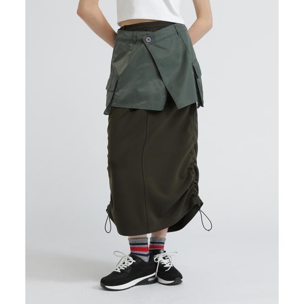 型番：7835216605ブランド：アヴィレックス商品名：NYLON×DOUBLE KNIT LAYERED SKIRT／ナイロン×ダブルニットレイヤードスカカラー：ブラック/グレー/オリーブ