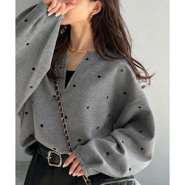 型番：EV1260616ブランド：クラシカルエルフ商品名：【Classical Evon】品よく映える。ドット刺繍袖ぽわんキーネックダンボールトップス（長袖）カラー：ブラック/ベージュ/グレー