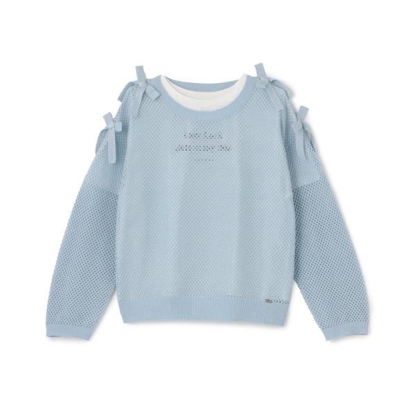 型番：8061201ブランド：メゾピアノジュニア商品名：【人気商品再入荷】【直営店で取り扱い無し】ラメメッシュニット＆半袖Tシャツセットカラー：サックス/ライト　ピンク