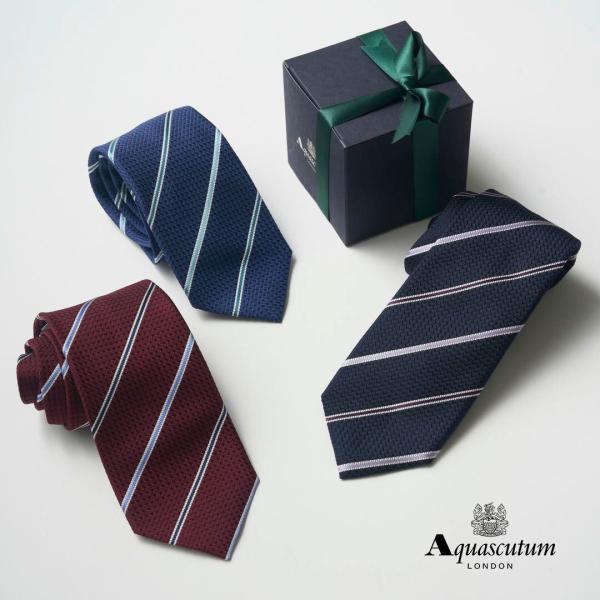 型番：104016121ブランド：アクアスキュータム商品名：【ネクタイ】アクアスキュータム｜ストライプカラー：青/インク/ワイン