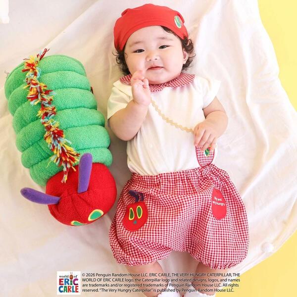 型番：1822-82542ブランド：スラップスリップ ベビー商品名：【絵本コラボ-はらぺこあおむし-】無地＆チェック柄パンツ+帽子セットベビー(70~80cm)カラー：レッド系/グリーン系