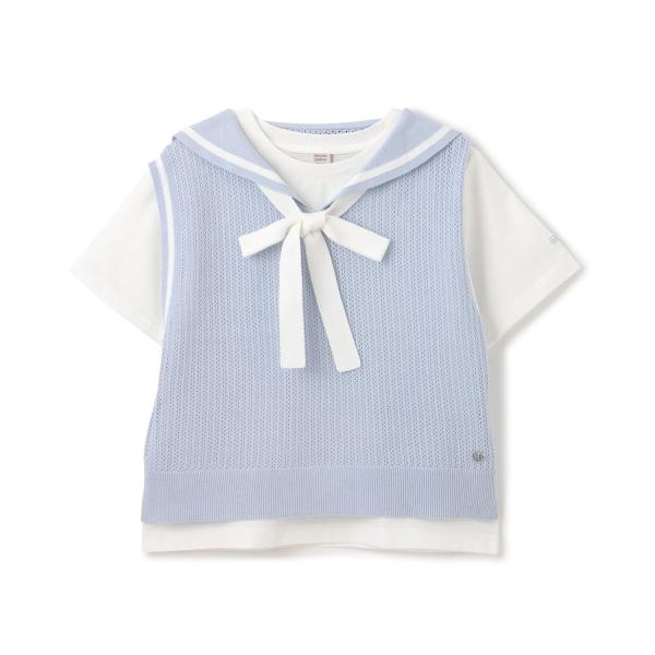 型番：8162203ブランド：メゾピアノジュニア商品名：メッシュセーラーベスト＆Tシャツセットカラー：サックス　/アイボリー