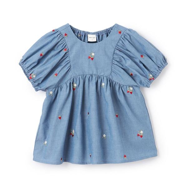 型番：9662223ブランド：プティマイン商品名：【リンク】いちごパフチュニックカラー：アイボリー/ブルー/黒