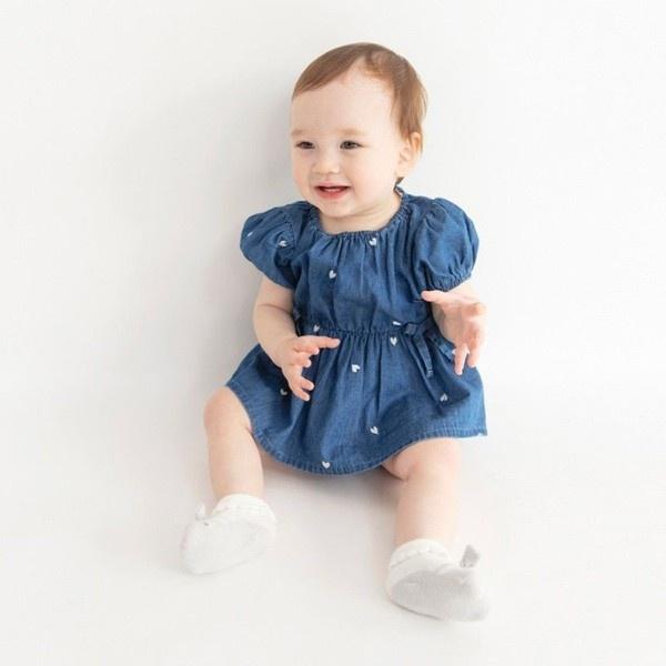 型番：02-6248-021ブランド：ブランシェス商品名：【おそろい】ハート刺しゅうデニムトップス＆ブルマセットカラー：サックス/ブルー