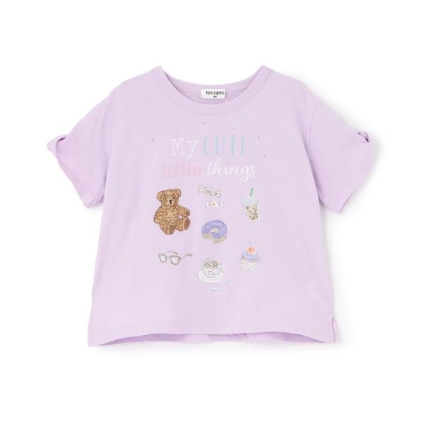 型番：2161234ブランド：ケーピー商品名：【Trois Lapins】 くまグラフィック Tシャツカラー：ラベンダー　/オフ　ホワイト