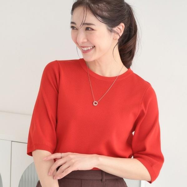 型番：C6215331ブランド：シューラルー商品名：【毎日洗えるS-LLひんやりUV】上半身すっきり 二の腕見せない5分袖ニットカラー：ブラック（０１９）/グリーン（０２５）/ブラウン（０４３）/グレージュ（０５０）/ブルー（０９３）/オフ...