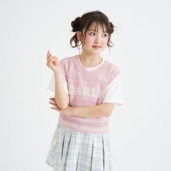 型番：6762220ブランド：ピンクラテ商品名：【洗える】メッシュニットベスト＋半袖Tシャツカラー：ライト　ピンク/アイボリー/サックス/黒