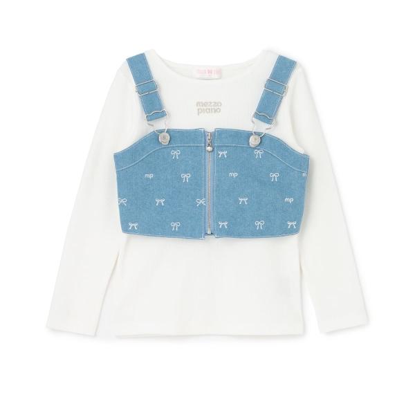 型番：6071271ブランド：メゾピアノ商品名：【人気商品再入荷】【直営店で取り扱い無し】リボン刺しゅうビスチェ＆長袖Tシャツセットカラー：サックス/ピンク