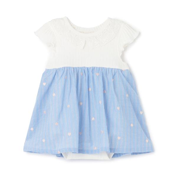 型番：9662521ブランド：プティマイン商品名：【リンク】ハート刺しゅうOPロンパースカラー：サックス/ライト　ピンク/紺