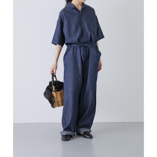 型番：GA26230-2040206ブランド：かぐれ商品名：綿麻デニムハーフスリーブオールインワンカラー：インディゴブルー