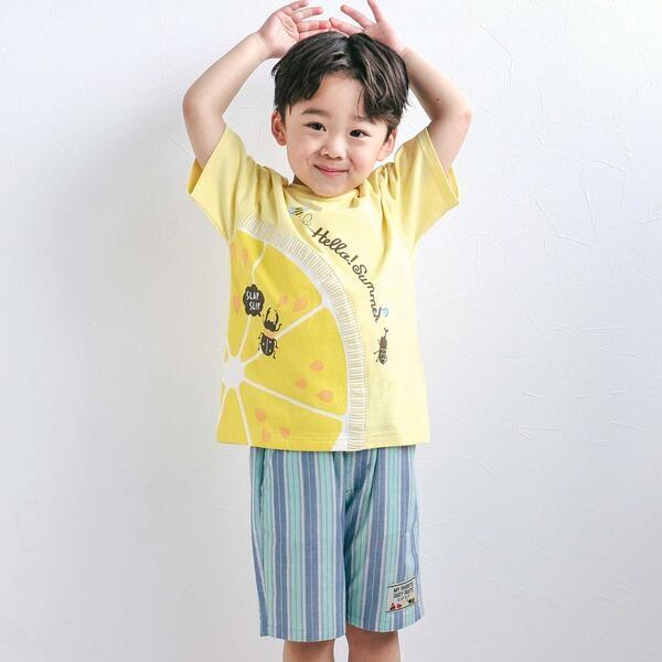 型番：1802-83013ブランド：スラップスリップ商品名：フルーツ昆虫プリント半袖Tシャツ+パンツセットアップ(80~130cm)カラー：ホワイト/イエロー