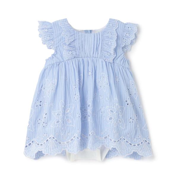 型番：9662536ブランド：プティマイン商品名：【リンク】オーバーレースOPロンパースカラー：ライト　ブルー/オフ　ホワイト/ライト　ピンク/黄