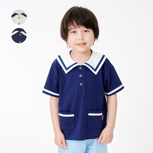型番：M36500ブランド：ムージョンジョン商品名：セーラー衿半袖Tシャツカラー：ホワイト/ネイビー
