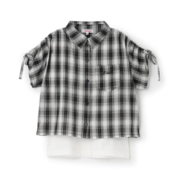型番：6762261ブランド：ピンクラテ商品名：【3way】袖ドロストチェックシャツ＋タンクトップSETカラー：黒　/ライト　ピンク/サックス　
