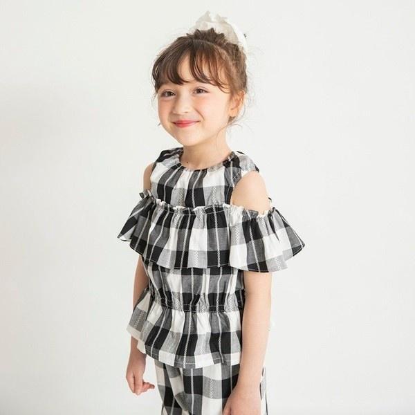 型番：12-6209-167ブランド：ブランシェス商品名：【おそろい】ブロックチェック肩出しブラウスカラー：ブルー/ブラック