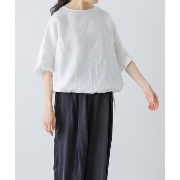 型番：GA26230-2030214ブランド：かぐれ商品名：リネンフリルスリーブプルオーバーカラー：オフホワイト/ブラック/ライトグレー