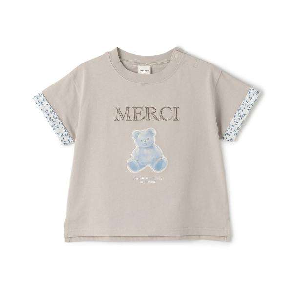 型番：9562234ブランド：プティマイン商品名：【リンク】15th MERCI袖折り返し半袖Tシャツカラー：オフ　ホワイト/薄ベージュ