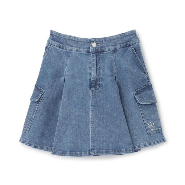 型番：8062116ブランド：メゾピアノジュニア商品名：【人気商品再入荷】【直営店で取り扱い無し】デニムカーゴスカート（スパッツつき）カラー：ライト　ブルー/黒