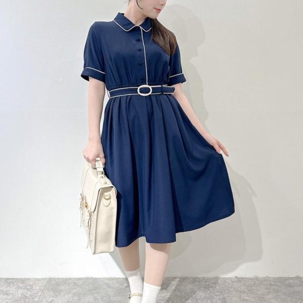 型番：58AE02h016ブランド：フィント商品名：パイピング使いワンピース　洗えるカラー：NAVY/MINT　GRAY