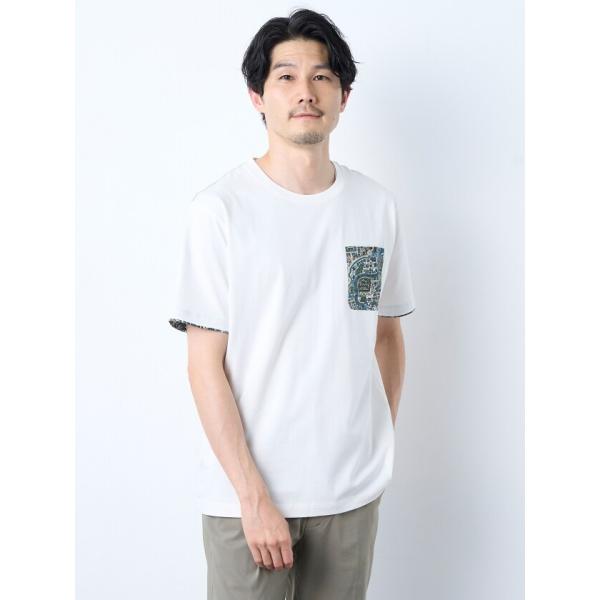 型番：7251752ブランド：エレメント オブ シンプルライフ商品名：マッププリント半袖Ｔシャツ/ MADE WITH LIBERTY FABRICカラー：ホワイト/インディゴ