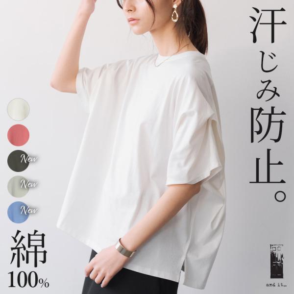 型番：n103d3038ブランド：アンドイット商品名：汗染み防止タックスリーブカットソーカラー：アドビレッド/チャコールグレー/サックスグレー/デニムブルー/オフホワイト
