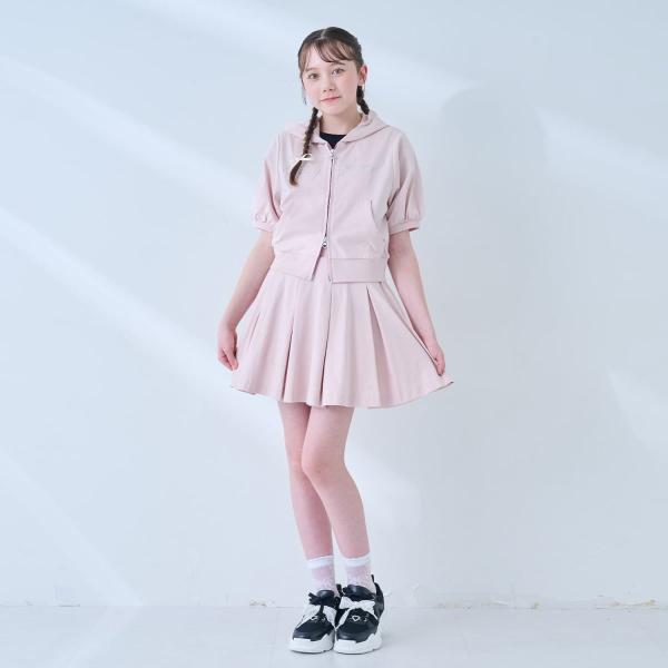 型番：8162307ブランド：メゾピアノジュニア商品名：【接触冷感・UVカット】ラインストーンキラキラロゴジップパーカセットアップカラー：ピンク/グレー