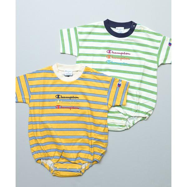 型番：5441361002ブランド：マーキーズ商品名：【別注】Champion ボーダーロンパースカラー：Ｅ６２グリーンボーダー/Ｆ３２イエローボーダー