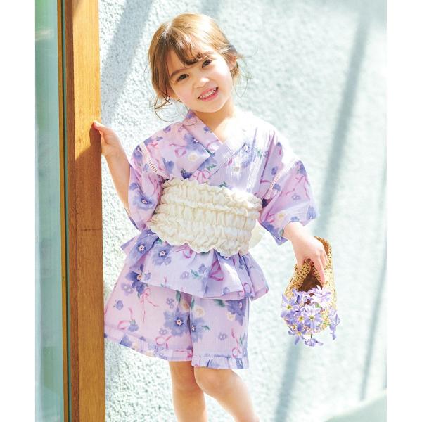 型番：SIFKLM0571ブランド：エニィ商品名：簡単帯付き 甚平セットカラー：ラベンダー×花柄/サックスブルー×花火/エクリュ×アジサイ/ピンク×イチゴ