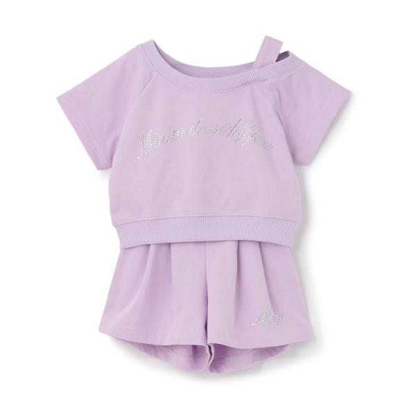 型番：4362310ブランド：ミニマル商品名：ラインストーン ロゴワンショルTシャツセットアップカラー：ラベンダー/チャコール/シロ杢