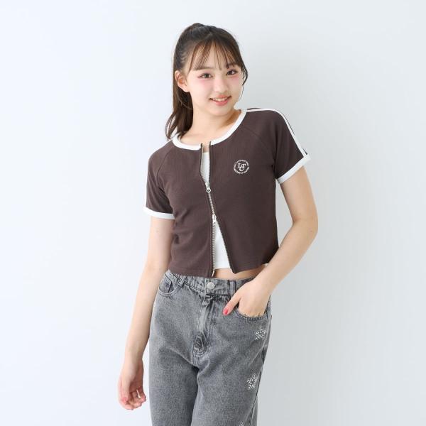 型番：7763211ブランド：ラブトキシック商品名：【LTXC/抗菌防臭】タンクつきラインジップ半袖カラー：茶/オフ　ホワイト/黒