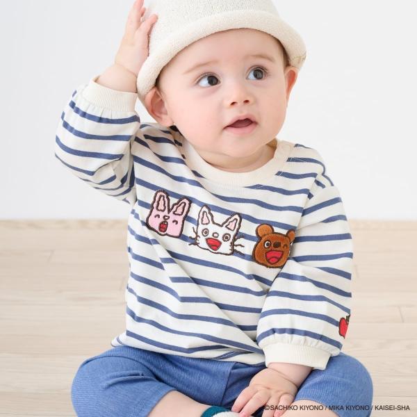 型番：9563503ブランド：プティマイン商品名：【ノンタン】アップリケ長袖Tシャツカラー：紺/アイボリー/ピンク
