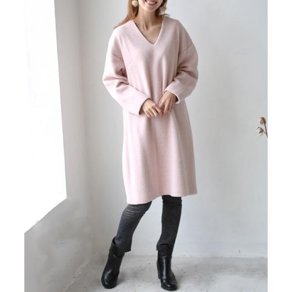 型番：872-85809ブランド：リアルキューブ（REAL CUBE）商品名：Vネック起毛ワンピースカラー：ピンク（１０）/ベージュ（１１）