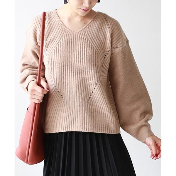 型番：998-11574ブランド：リアルキューブ（REAL CUBE）商品名：ウール×フォックス混Vネックニットカラー：ピンクベージュ（４２）/ブラック（０９）