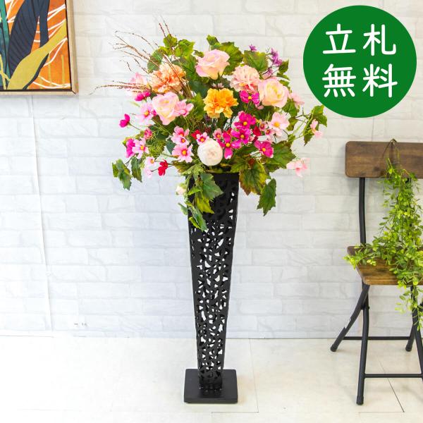 品番：PA638-IR72BK商品サイズ：H約110cm×W約50cm(スタンドサイズ：□15cm/H約74cm)スタンド：アイアンスタンド法人・店舗向けのフェイクフラワースタンド装飾。水やり不要で長期設置に適し、受付・入口・展示場などにお...