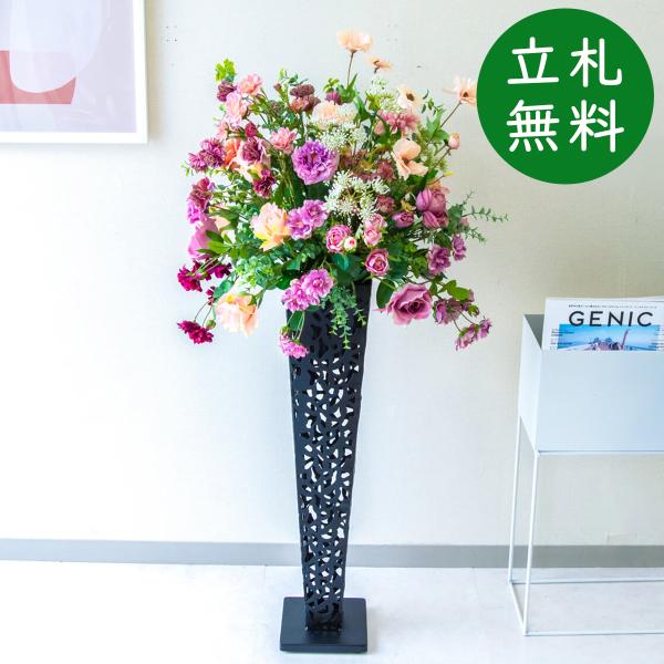 品番：PA718-IR72BK商品サイズ：H約115cm×W約50cm(スタンドサイズ：□15cm/H約74cm)スタンド：アイアンスタンド法人・店舗向けのフェイクフラワースタンド装飾。水やり不要で長期設置に適し、受付・入口・展示場などにお...