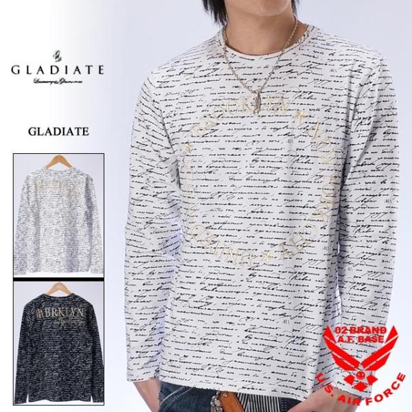 ●商品名グラディエイト ロゴ刺繍 メッセージプリント 長袖Tシャツ 481856送料無料 ネコポス対応 アメカジ バイカー ロック ビター カジュアル ロンT Long Sleeve T-shirt clothes Men's Fashio...