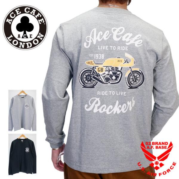 ●商品名エースカフェロンドン Live to Ride プリント 天竺 長袖Tシャツ ロンT ac001cl●キーワード送料無料 メール便対応 アメカジ バイカー ロック ストリート カジュアル カフェレーサー トライアンフ ノートン イン...