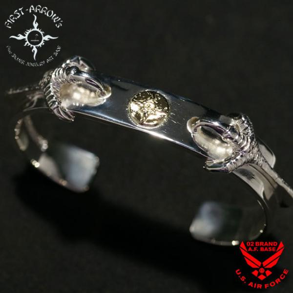 ●商品名ファーストアローズ K18付 ダブルイーグルグラブ バングル br-203●キーワード送料無料 代引き手数料無料 メール便対応 アメカジ バイカー ネイティブ インディアン 手彫り ジュエリー アクセサリー ブレスレット シルバー9...